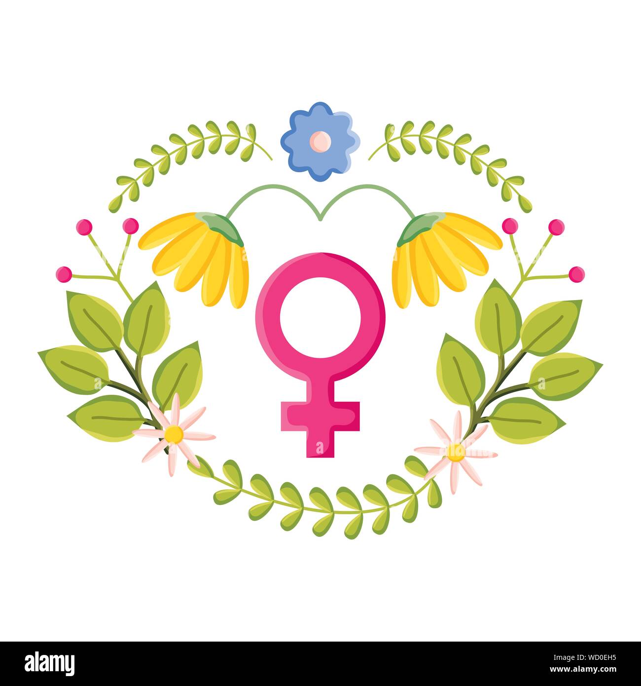 female gender symbol with flowers pop art style vector illustration ...