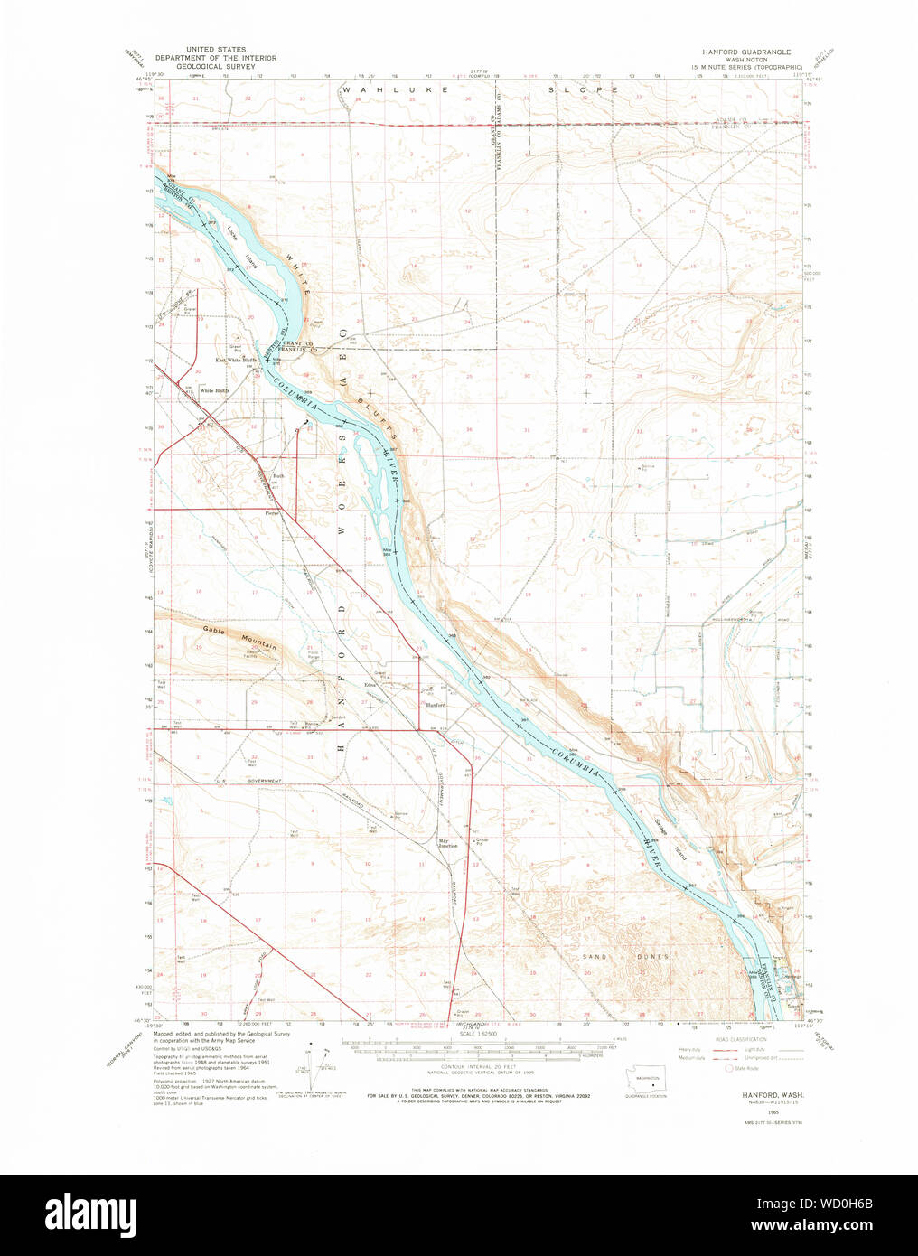 USGS Topo Map Washington State WA Hanford 241470 1965 62500 Restoration ...