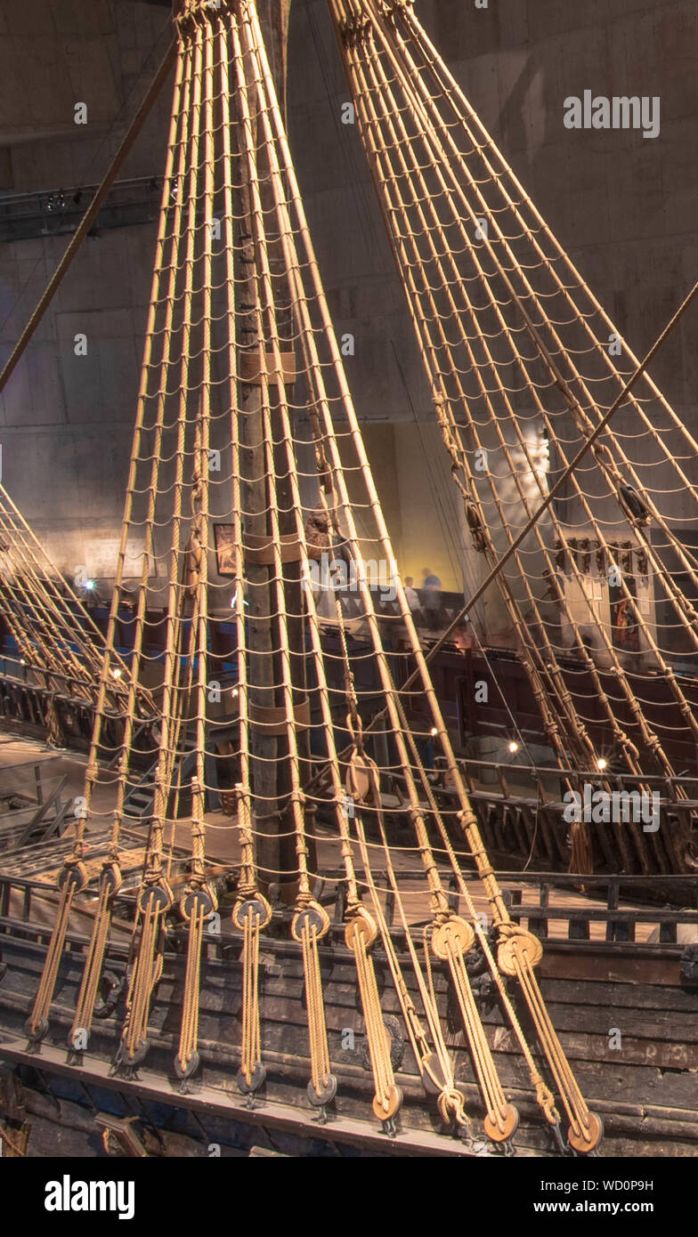 Rigging of the Vasa, Swedish wooden ship which foundered on it's maiden ...