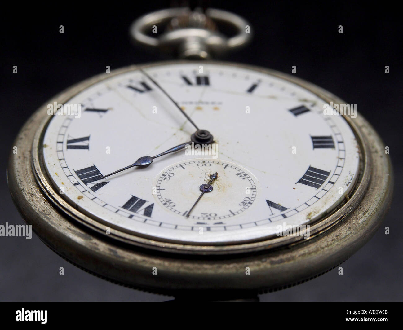 Broken vintage Longines silver pocket watch with white enamel dial ...