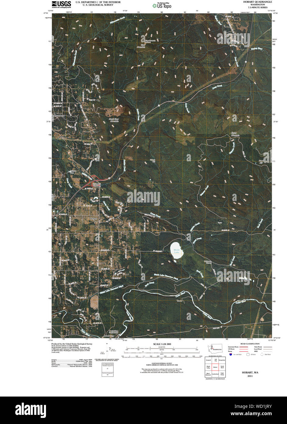 USGS Topo Map Washington State WA Hobart 20110503 TM Restoration Stock ...