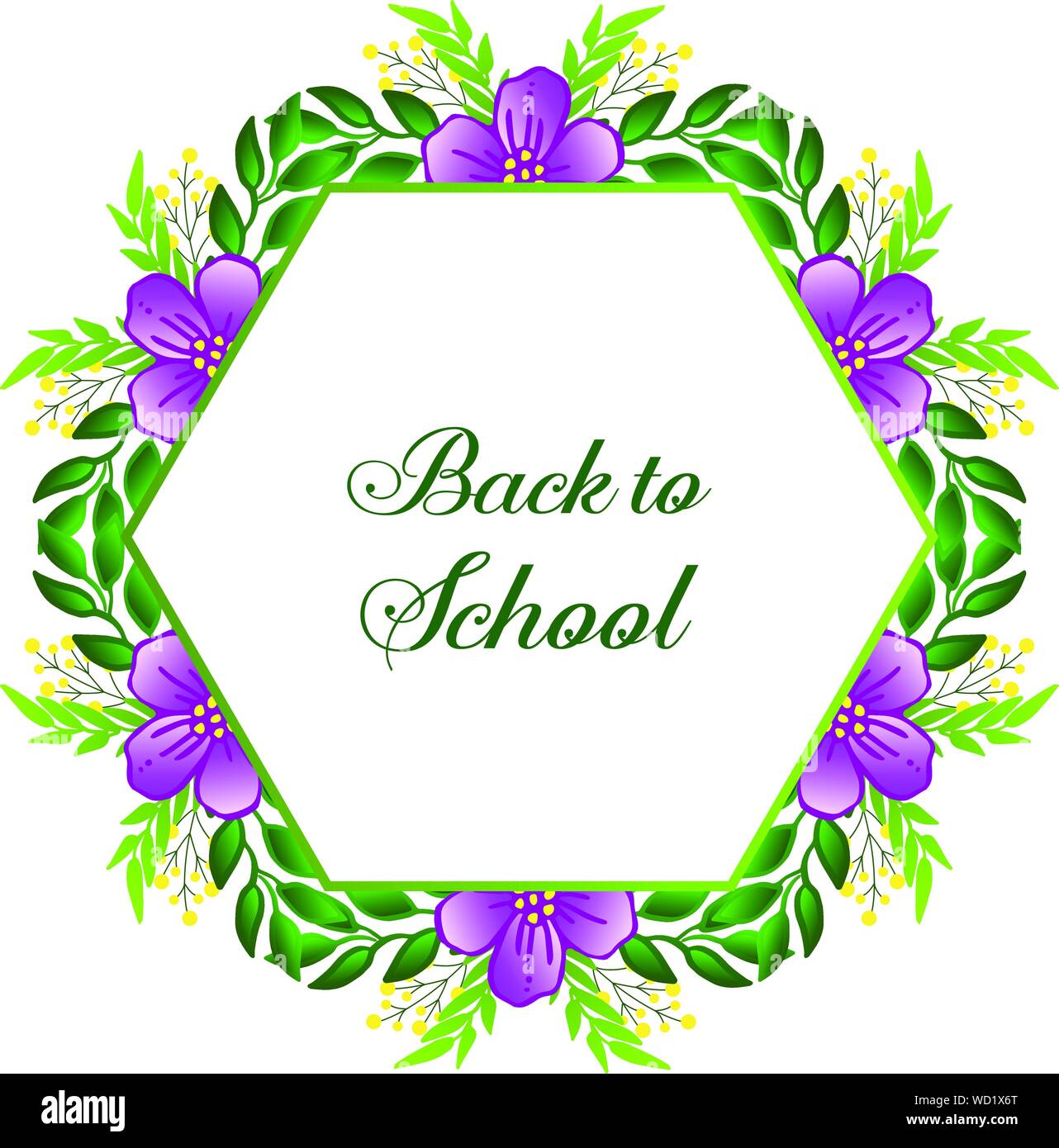 Poster back to school, modern purple floral frame graphic. Vector Stock ...