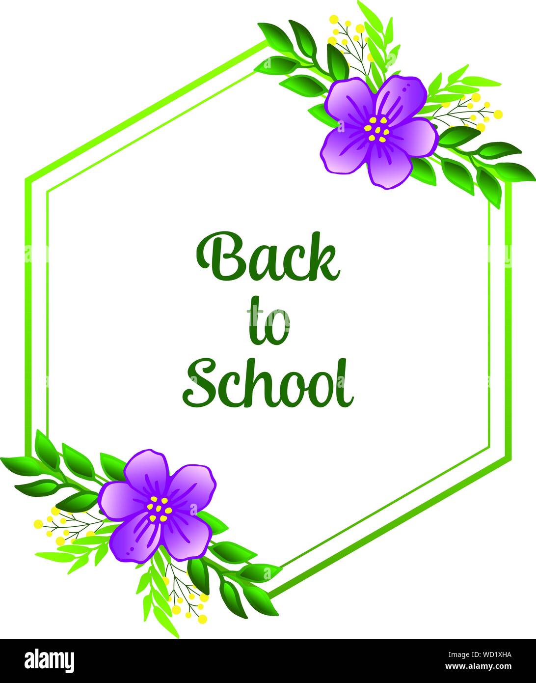 Poster back to school, modern purple floral frame graphic. Vector Stock ...