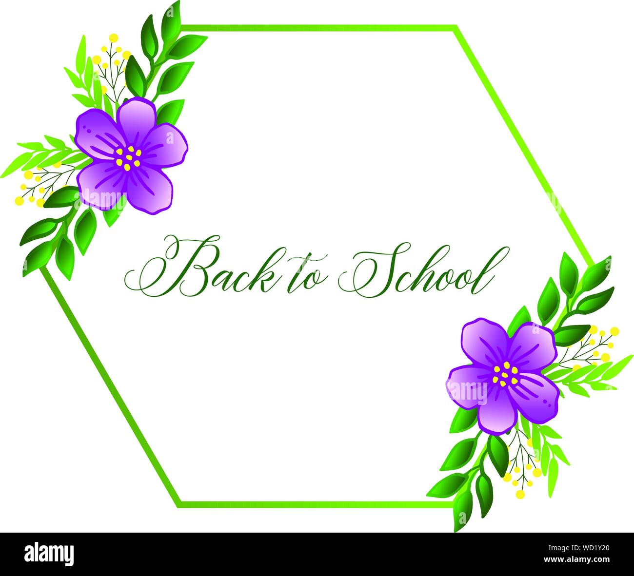 Poster back to school, modern purple floral frame graphic. Vector Stock ...