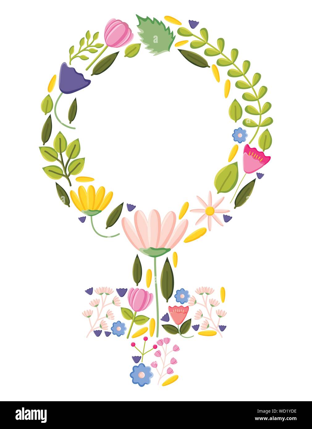female gender symbol with flowers pop art style vector illustration ...