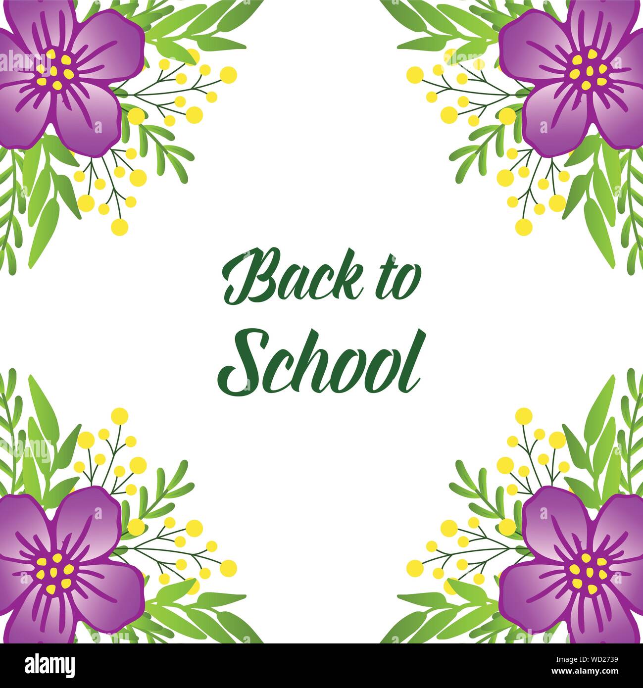 Card back to school for education template, with purple flower frame ...