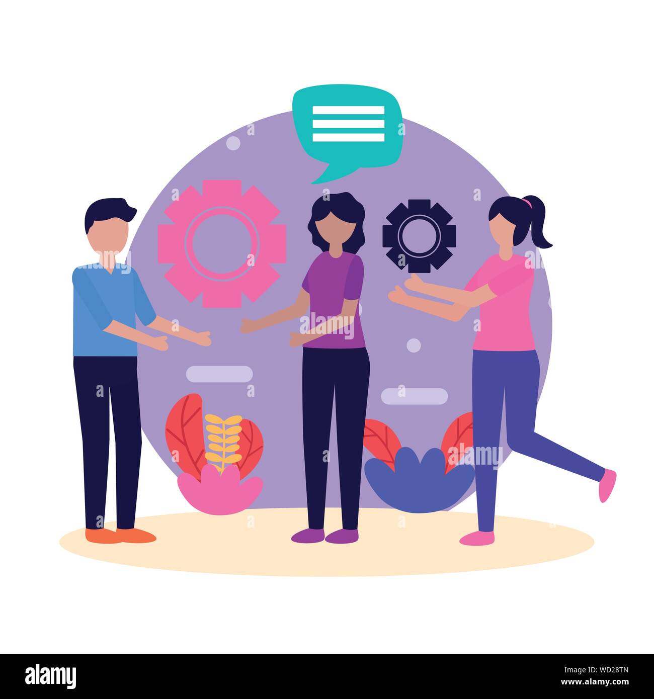 Woman man teamwork gears Cut Out Stock Images & Pictures - Alamy