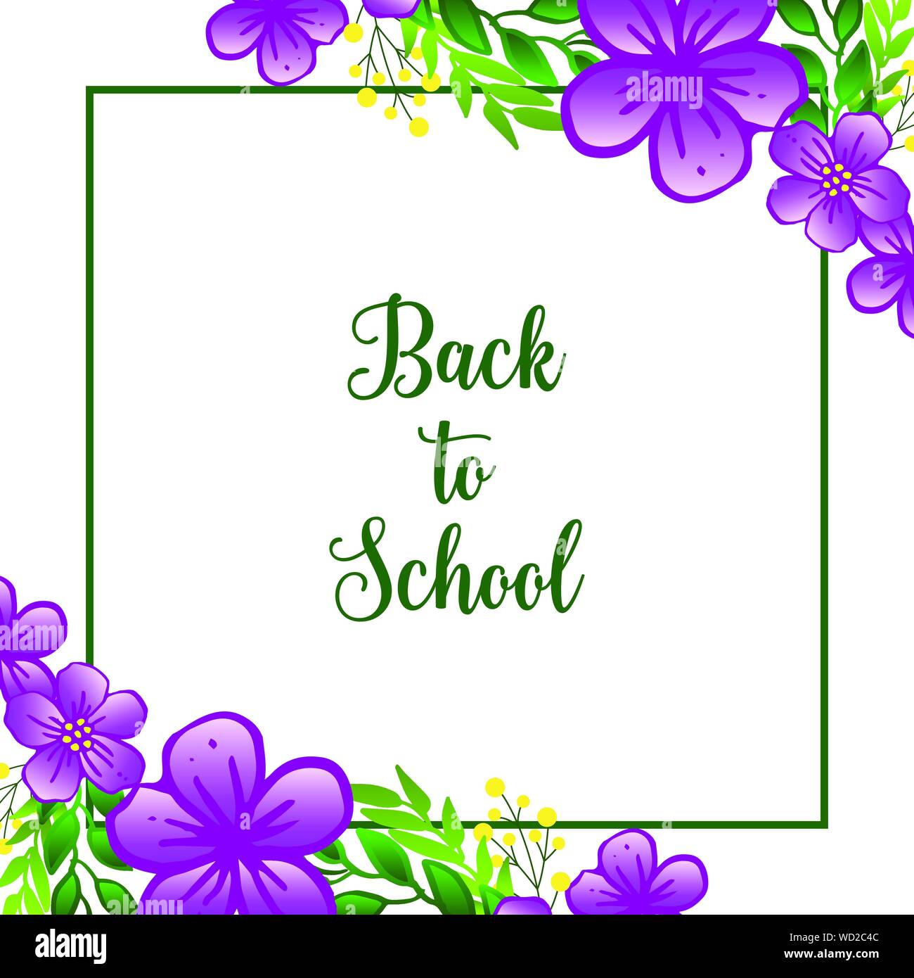 Invitation card back to school background, various shape purple flower frame. Vector Stock ...