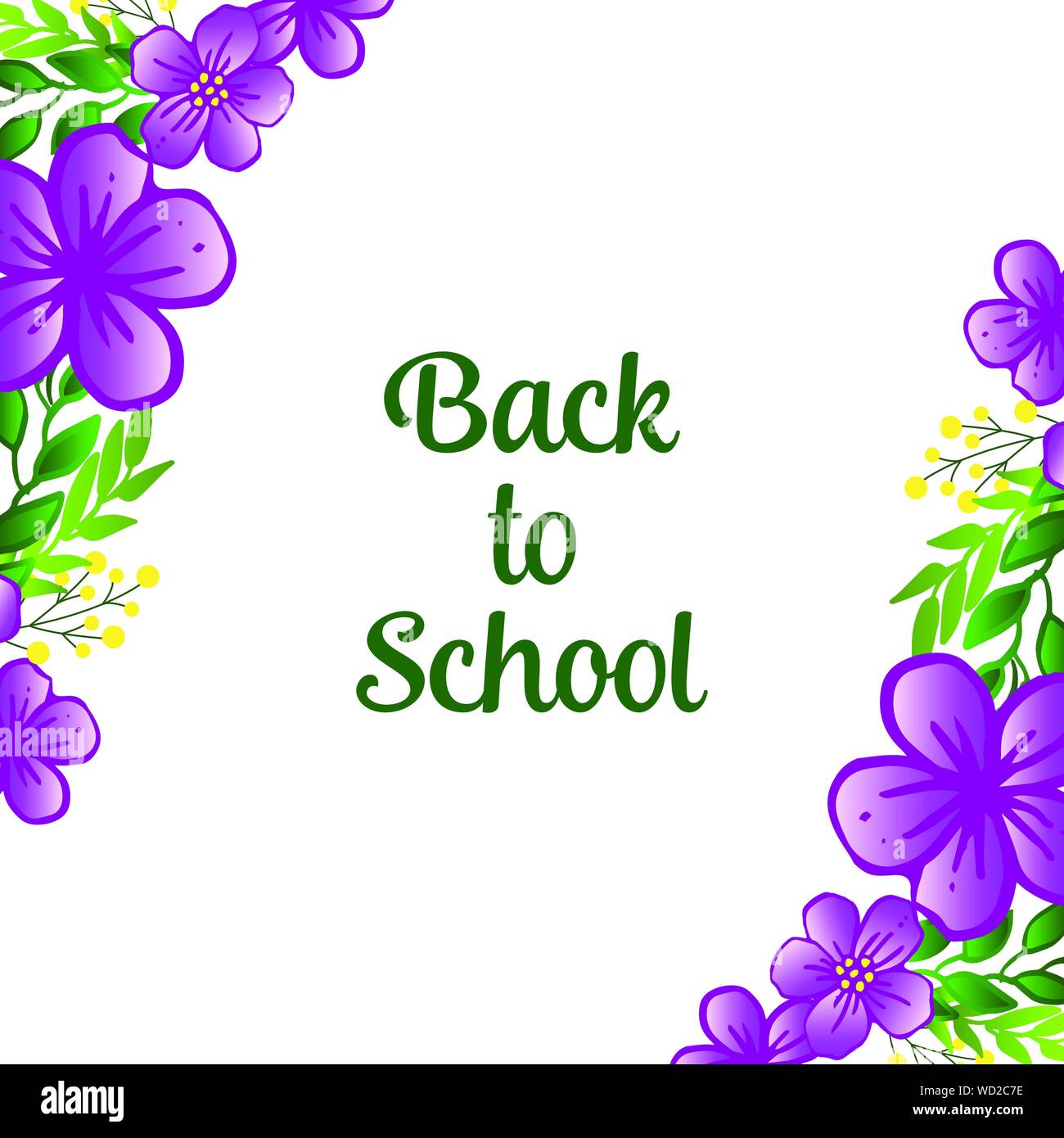 Invitation card back to school background, various shape purple flower ...