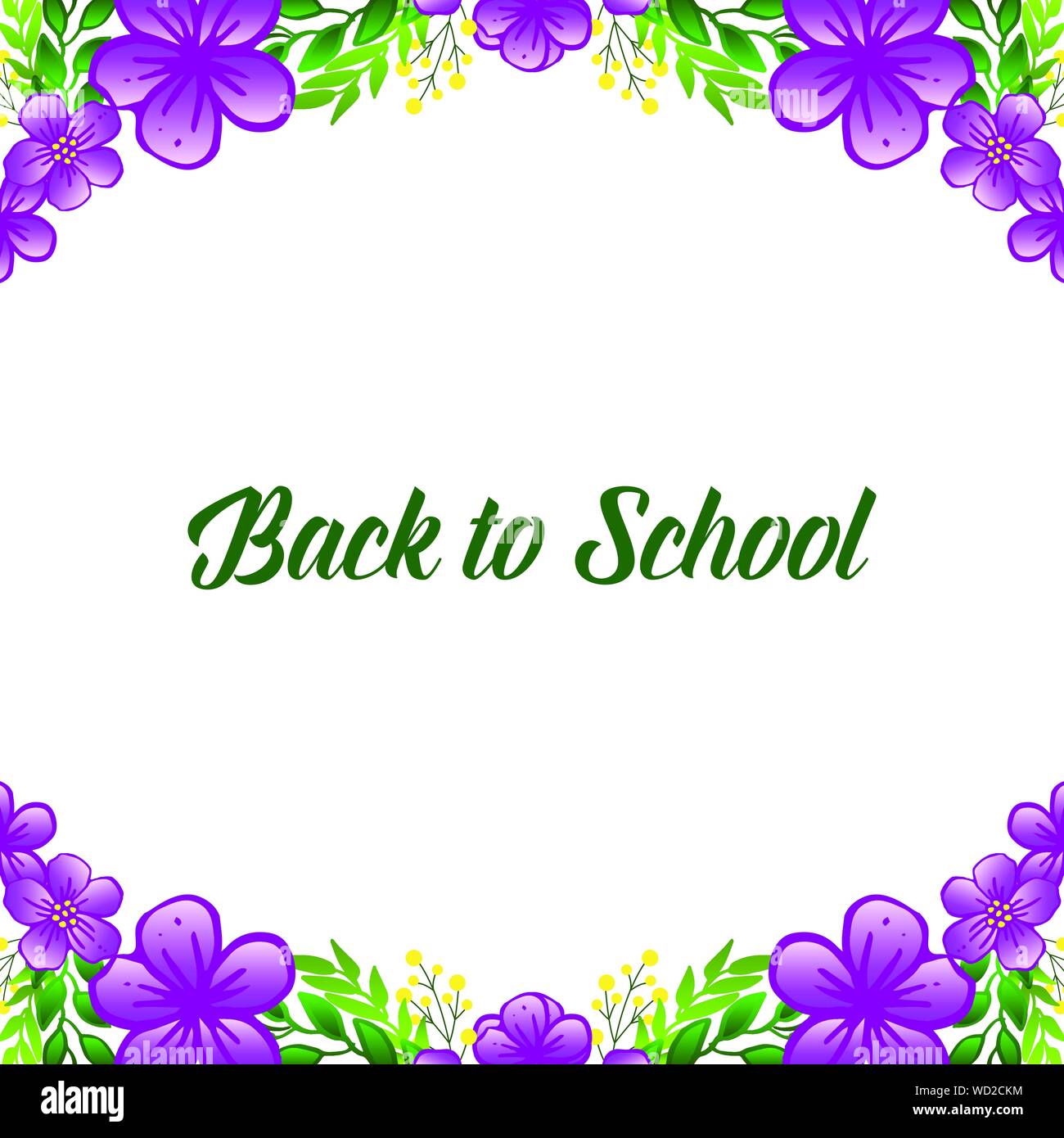 Invitation card back to school background, various shape purple flower ...