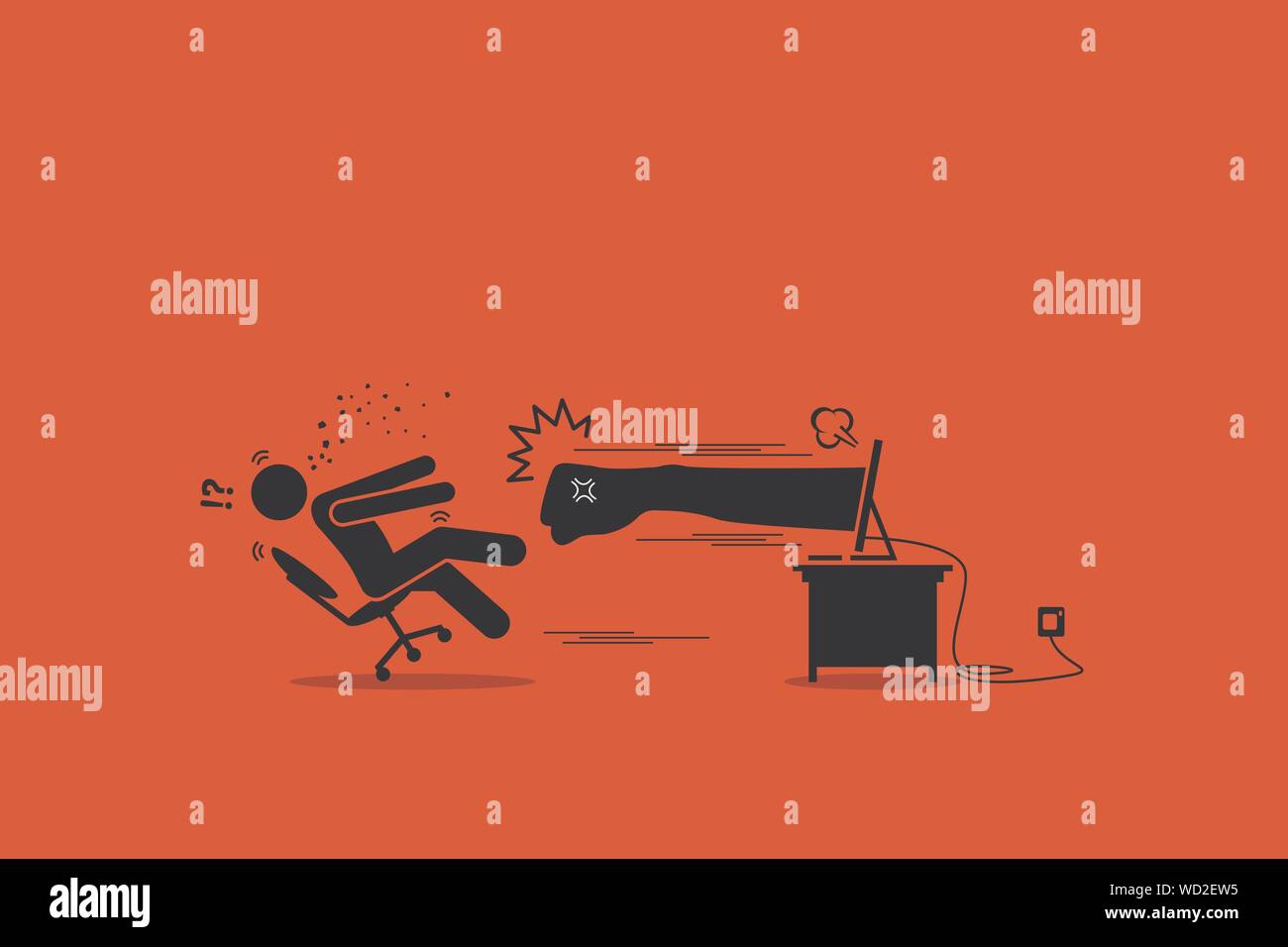 Stick figure man being punched by an angry hater fist flying out from ...