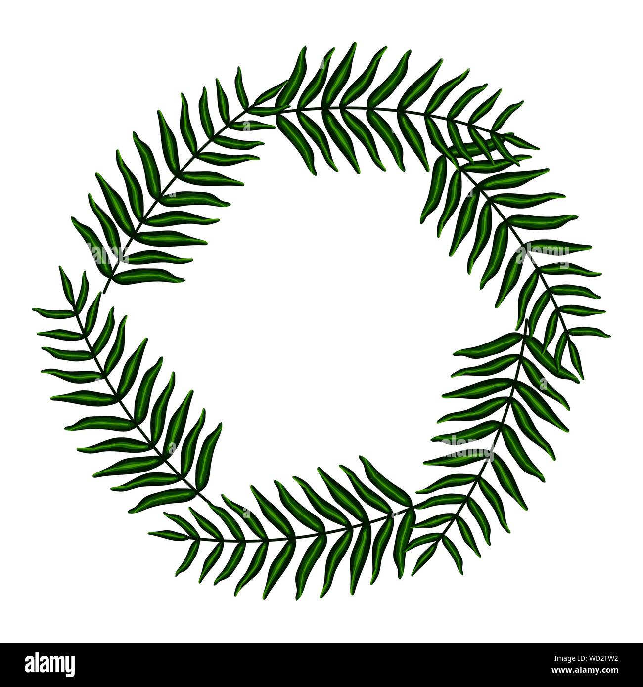 exotic and tropical leafs plants circular frame vector illustration ...