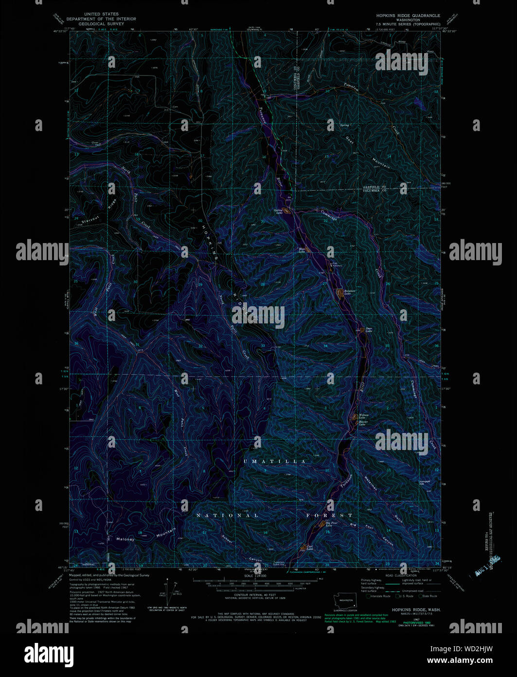 USGS Topo Map Washington State WA Hopkins Ridge 241575 1967 24000 ...