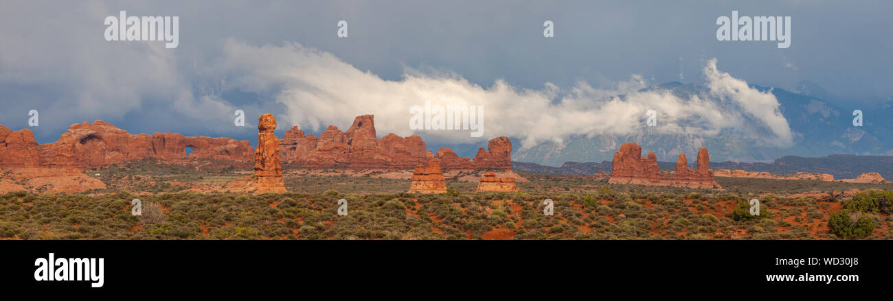 Panorama of the Windows Sections after a summer storm, Arches National ...