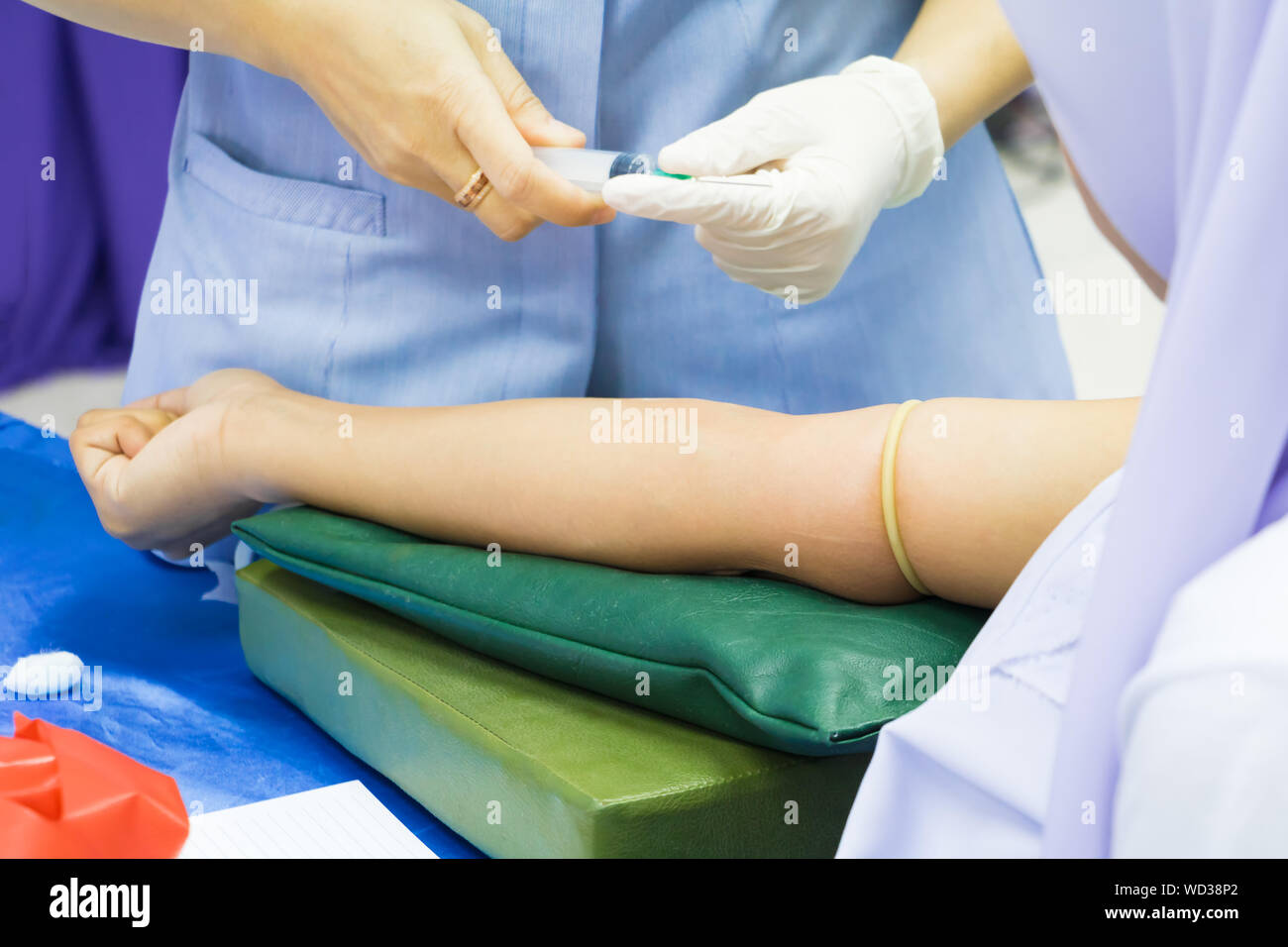 Medical selective syringe on arm patient to collect blood for test the ...