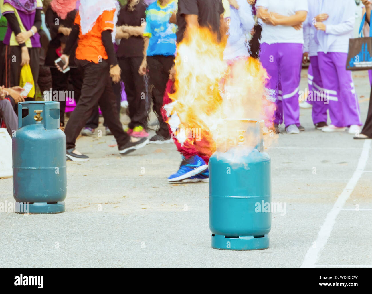fire fighter Gas tank during a learning training exercise select focus ...