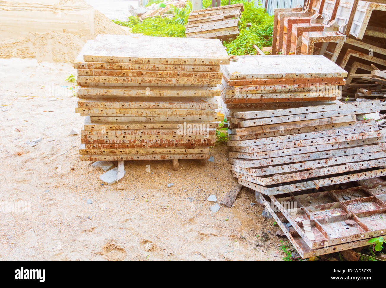 steel sheet template pile in construction site with house renovate and ...