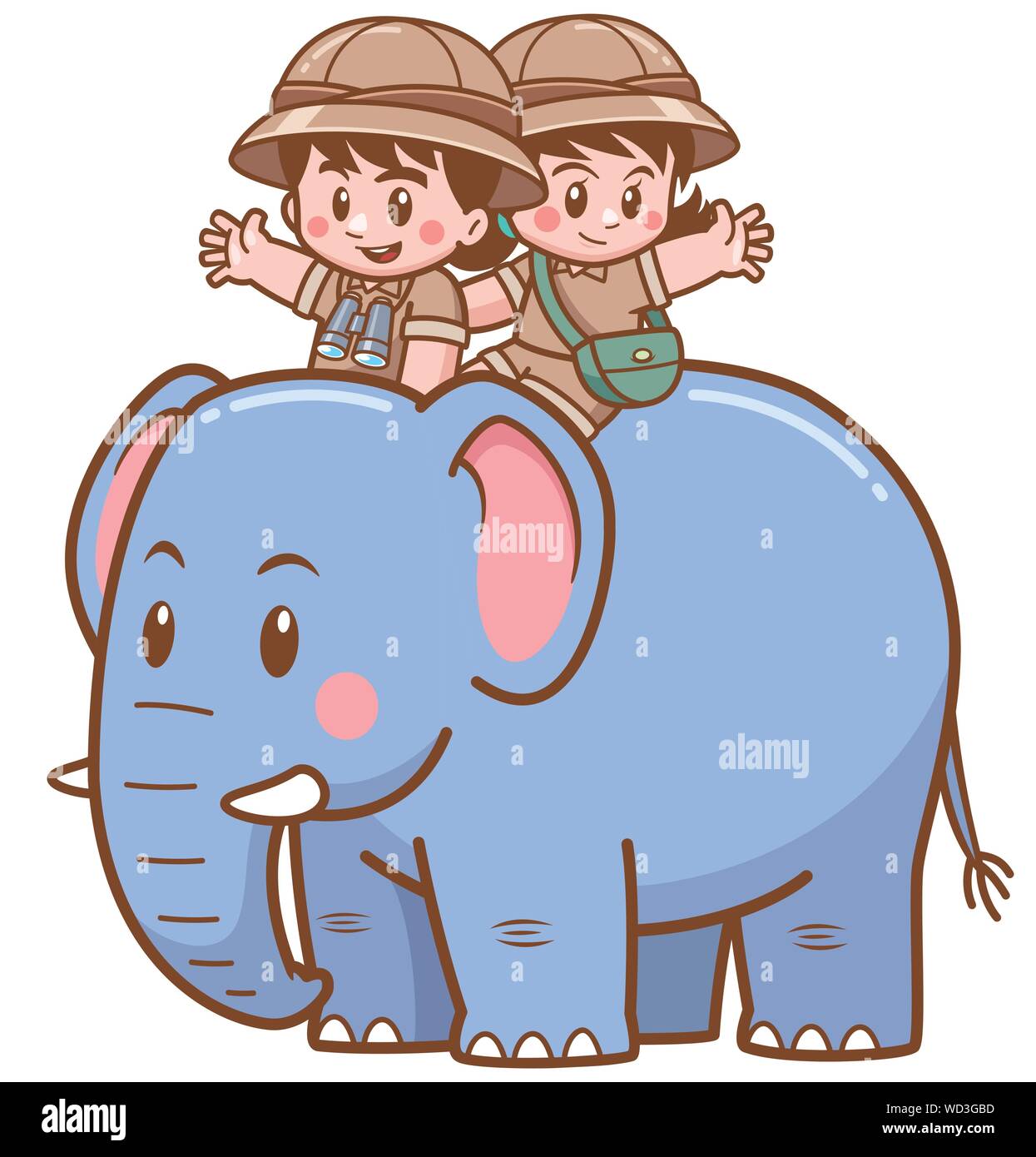 Vector illustration of Safari Boy and girl ride elephant Stock Vector ...