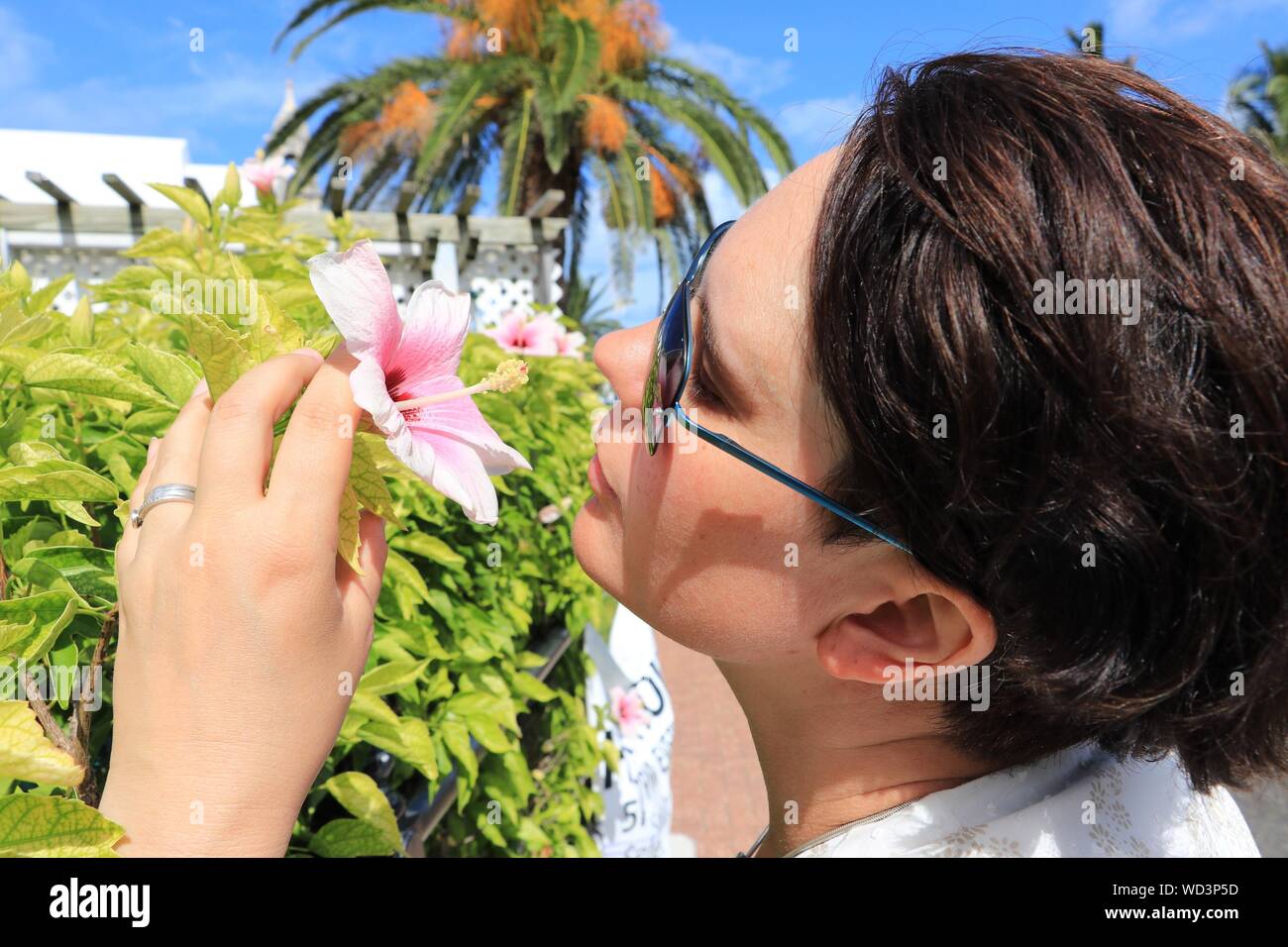 Adult smelling flower hi-res stock photography and images - Alamy