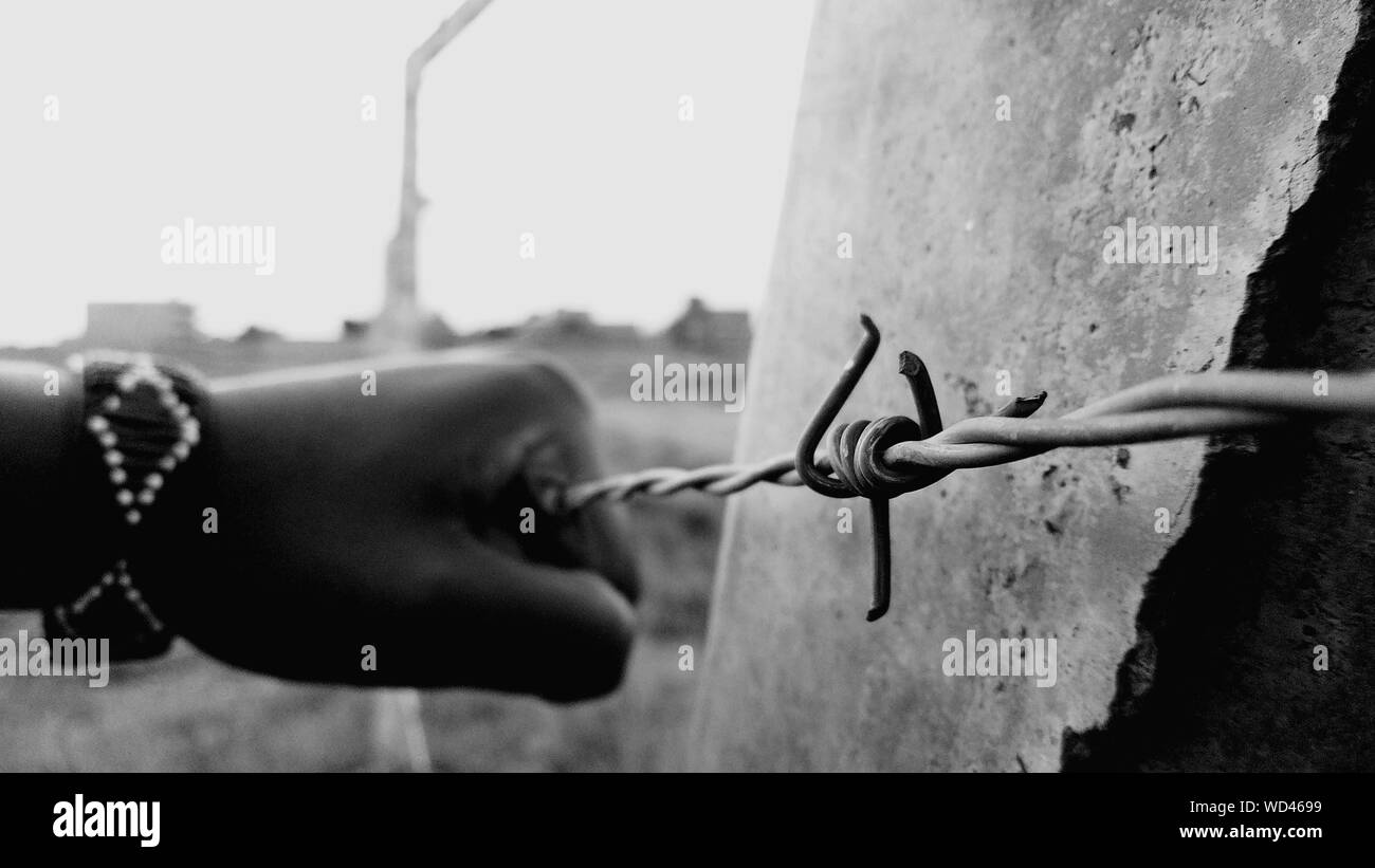 Hand with barbed wire hi-res stock photography and images - Alamy