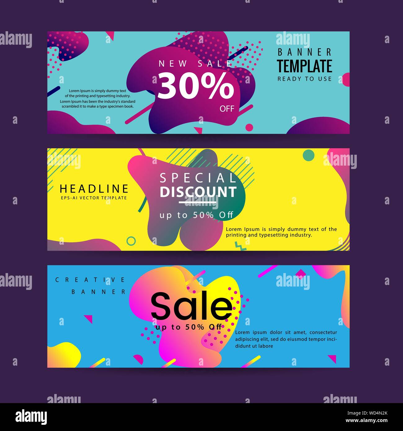 Horizontal banner set with Modern Colorful fluid element web template ...