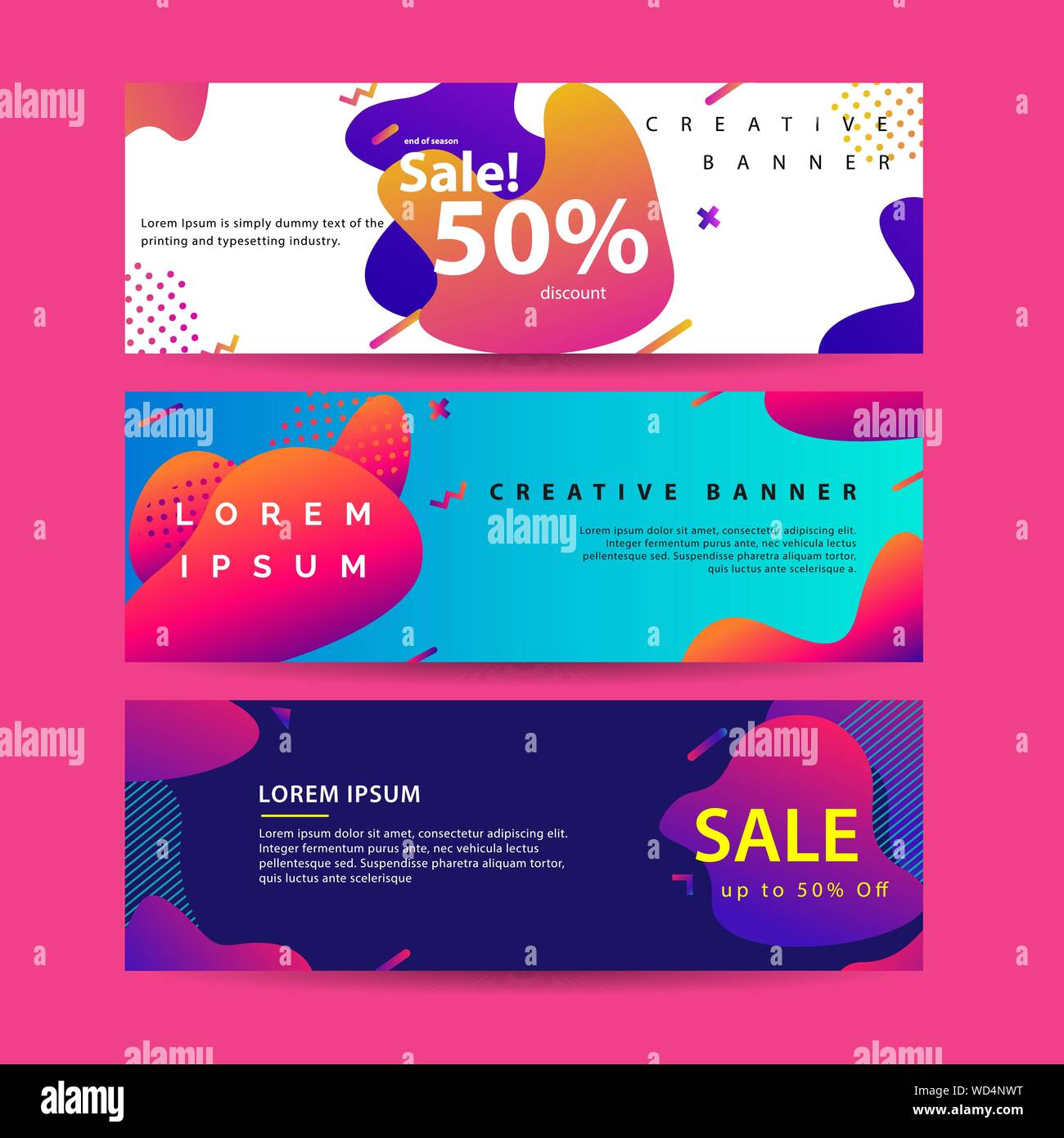 Horizontal banner set with Modern Colorful fluid element web template ...