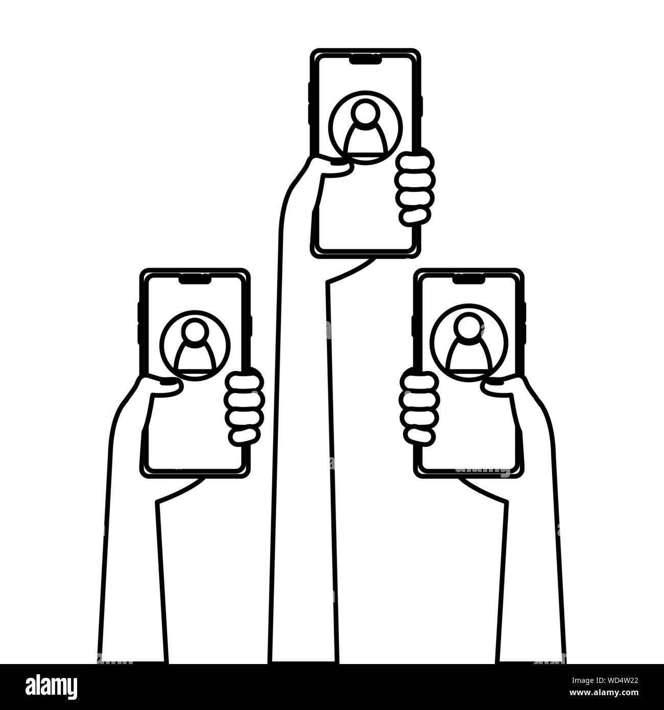 Hands smartphone vector concept Black and White Stock Photos & Images ...