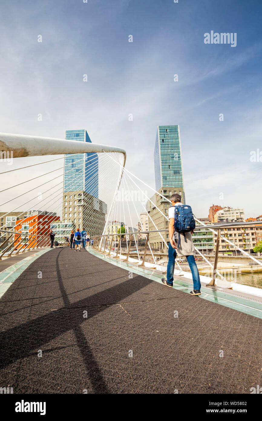 Calatrava Bridge, also called Zubizuri Bridge, Bilbao, Spain Stock ...