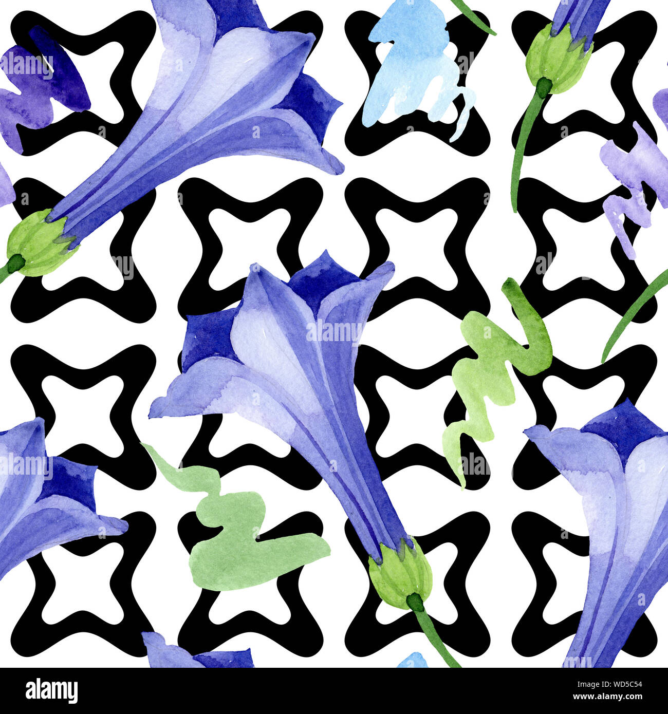 Blue brugmansia floral botanical flowers. Watercolor background ...