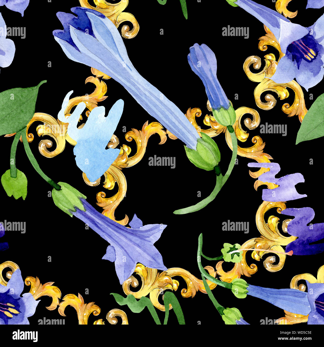Blue brugmansia floral botanical flowers. Watercolor background ...