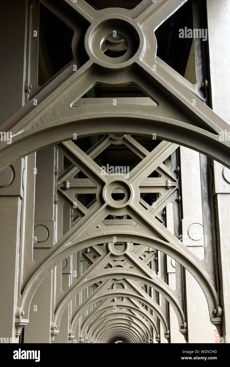 Detail of the 'Three-Level Bridge' walkway across the river Tyne ...