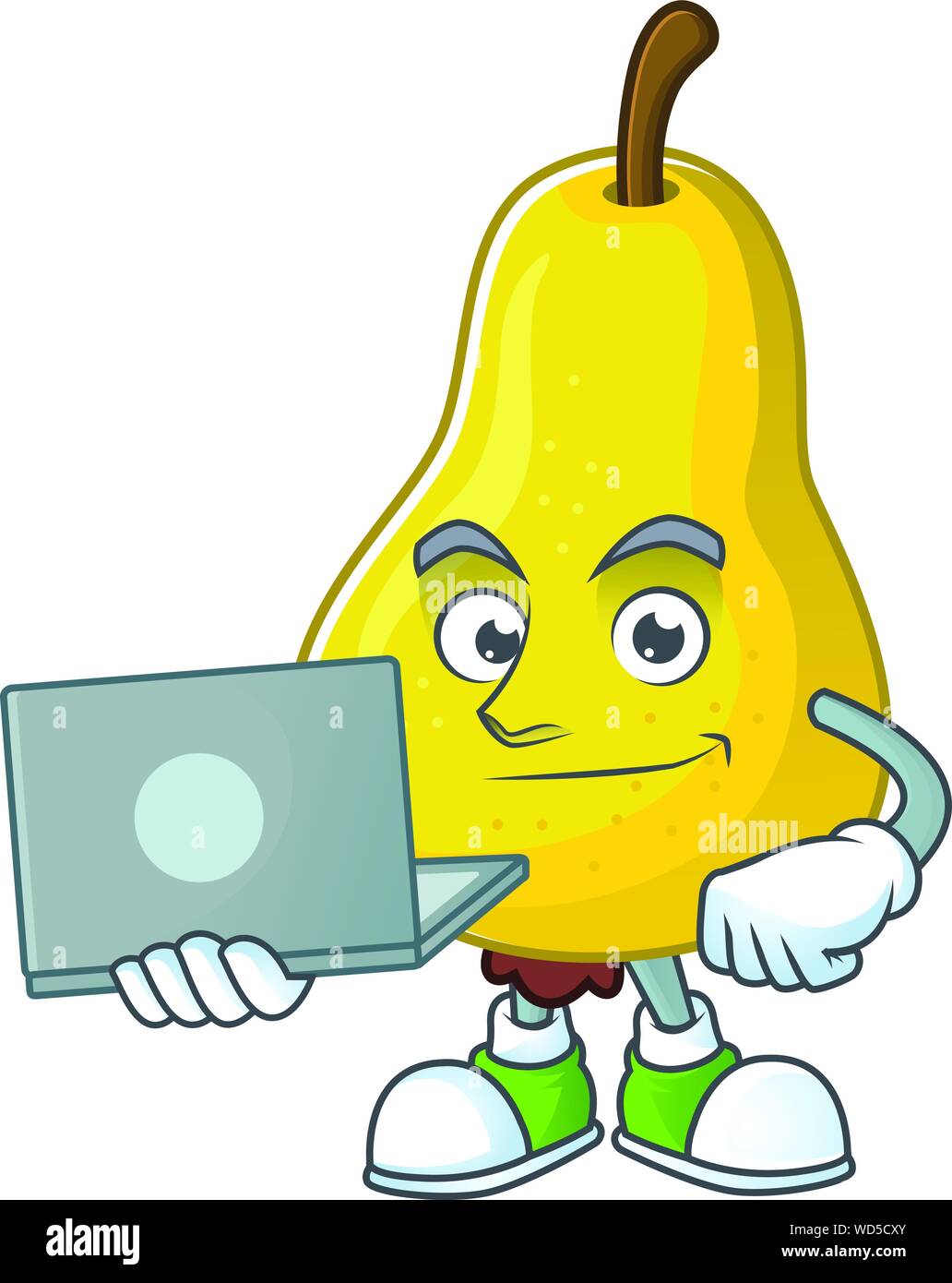 With laptop fruit pear cartoon character with mascot Stock Vector Image ...