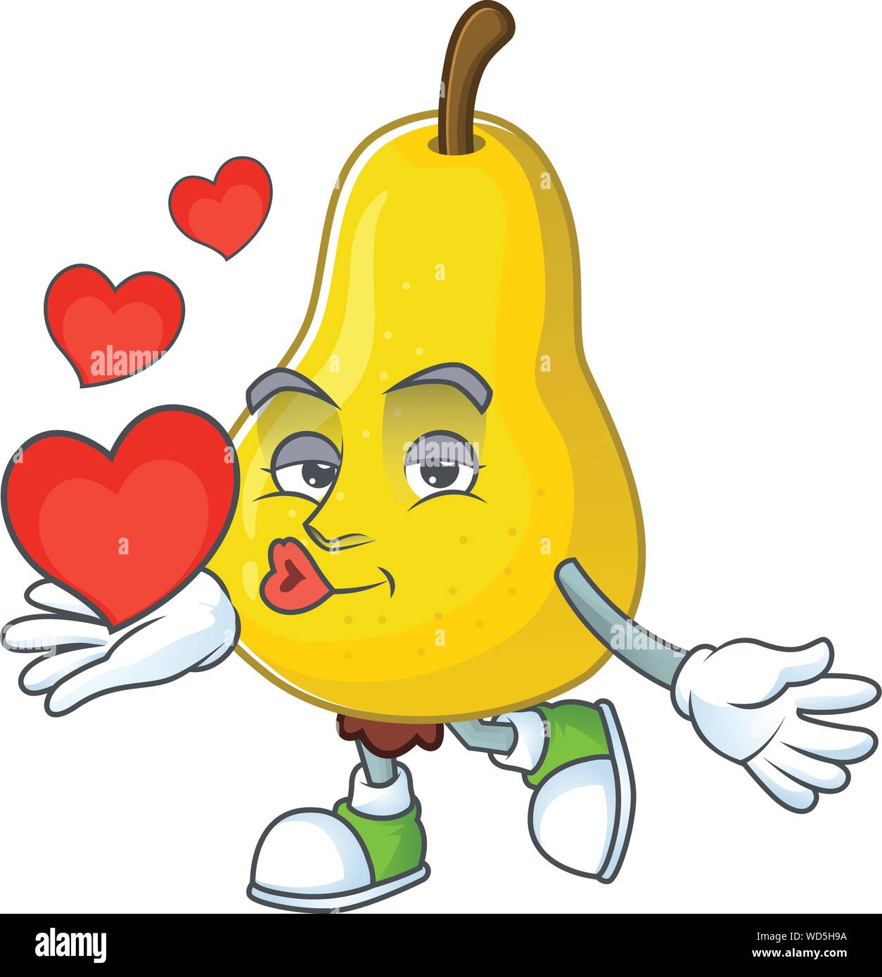 With heart yellow pear cartoon character on white background Stock ...