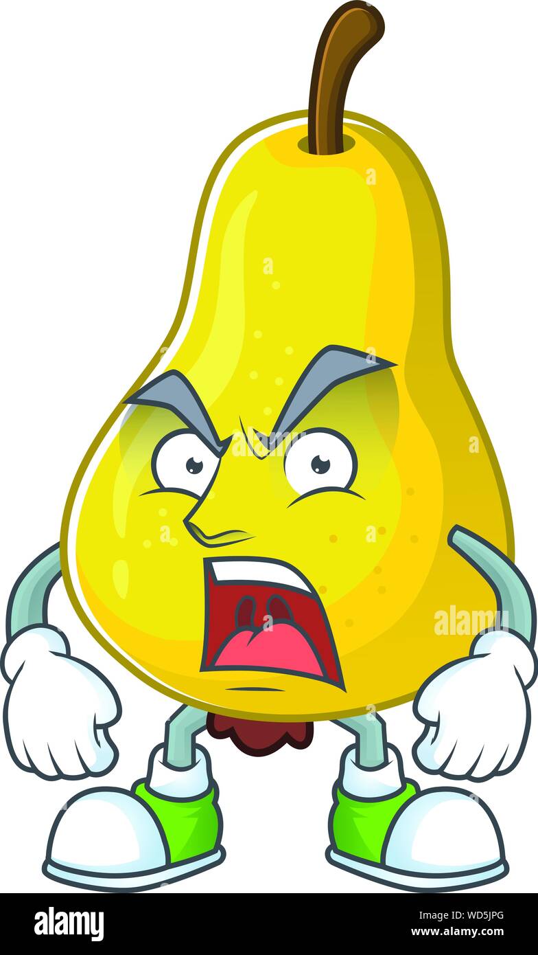 Angry yellow pear cartoon character on white background Stock Vector ...