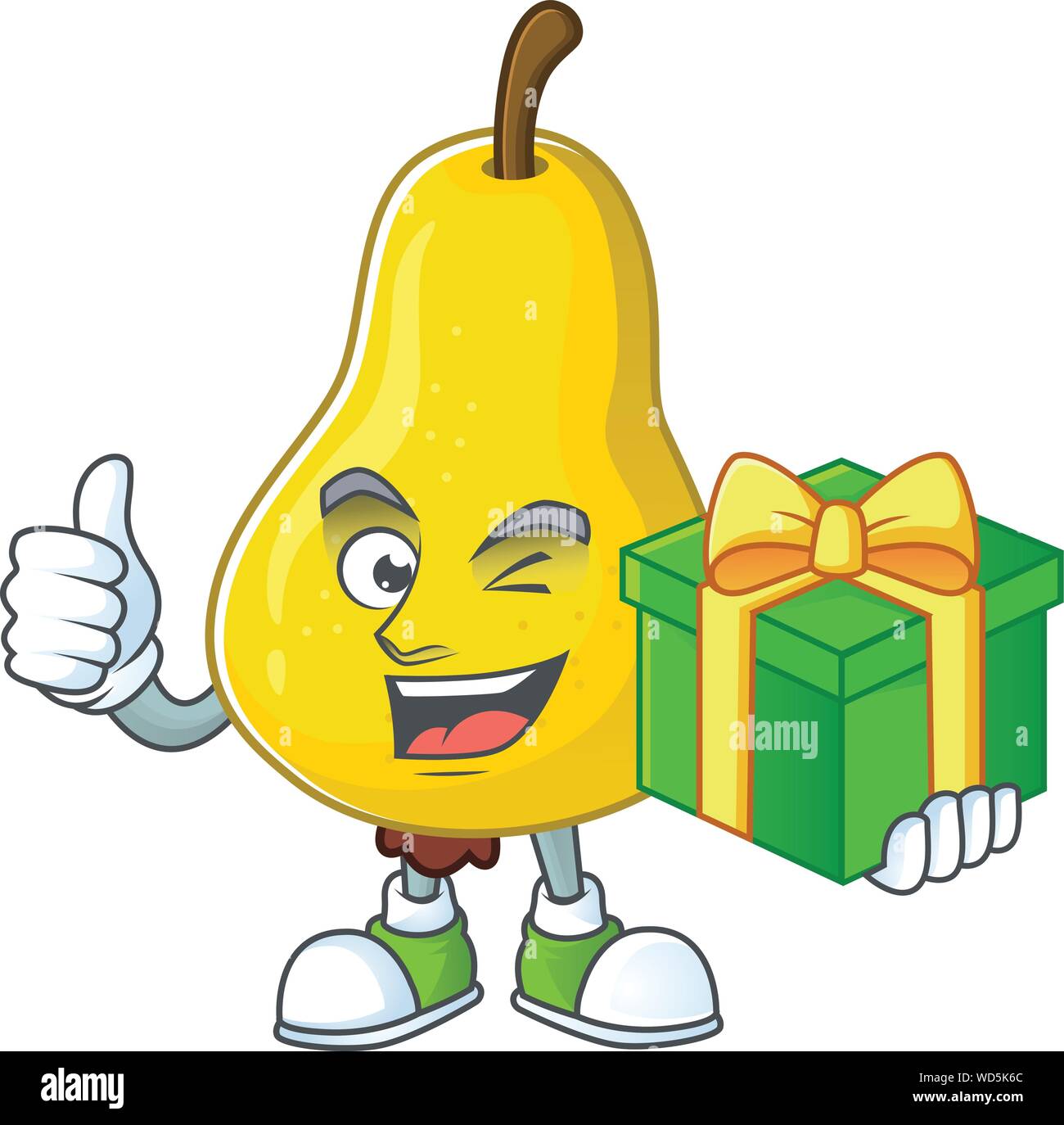 With gift yellow pear cartoon character on white background Stock ...