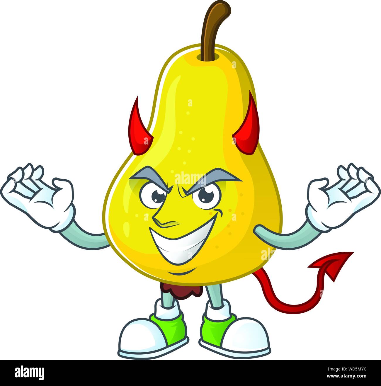 Devil yellow pear cartoon character on white background Stock Vector ...