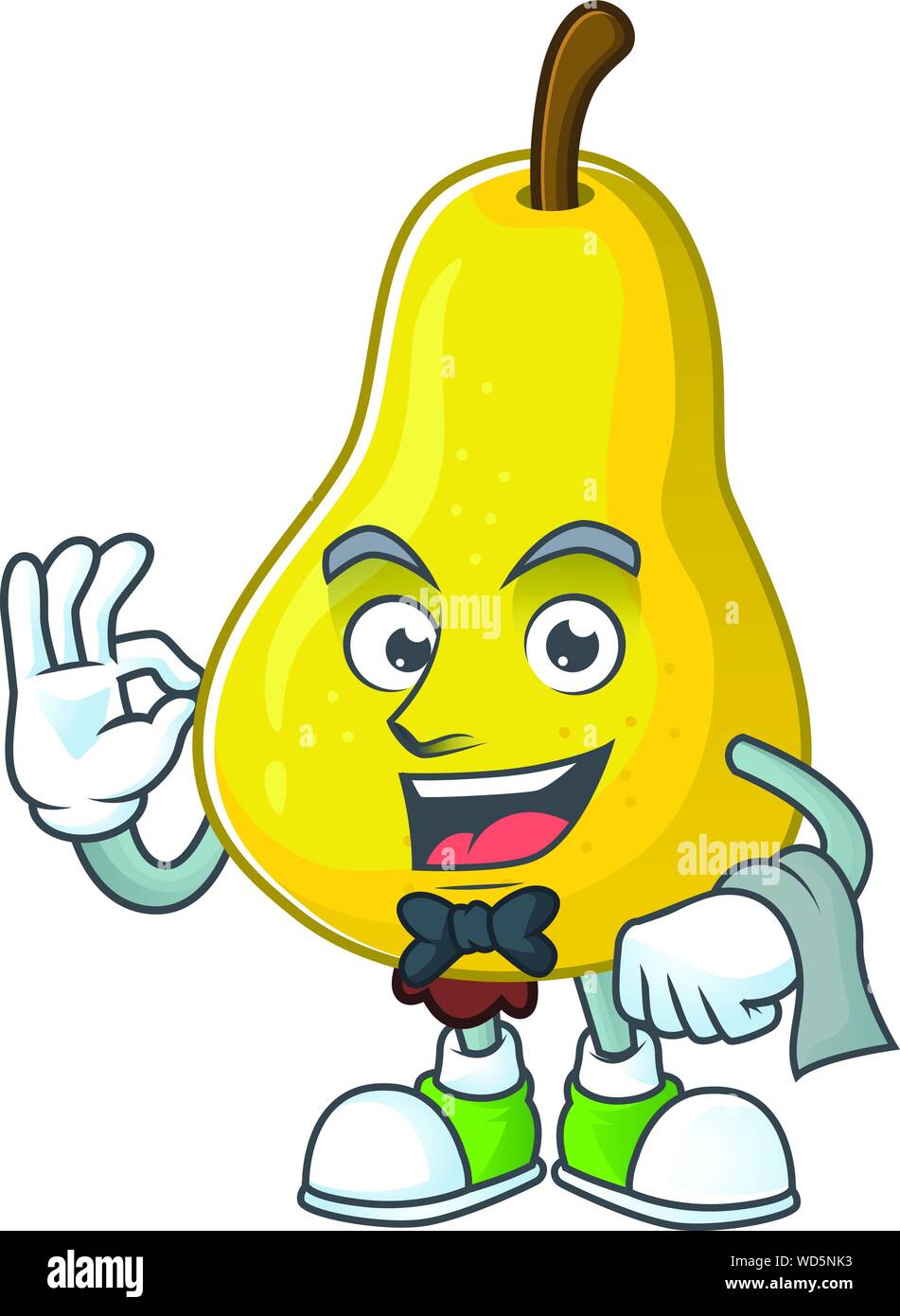 Waiter yellow pear cartoon character on white background Stock Vector ...