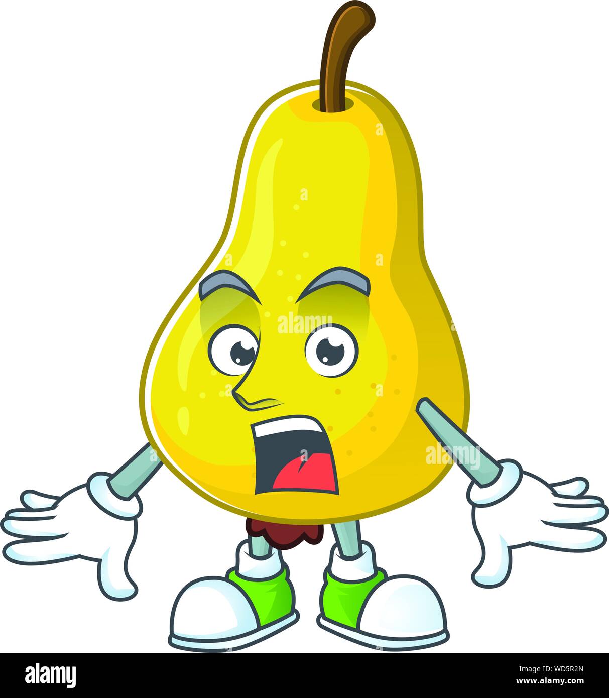Surprised yellow pear cartoon character on white background Stock ...