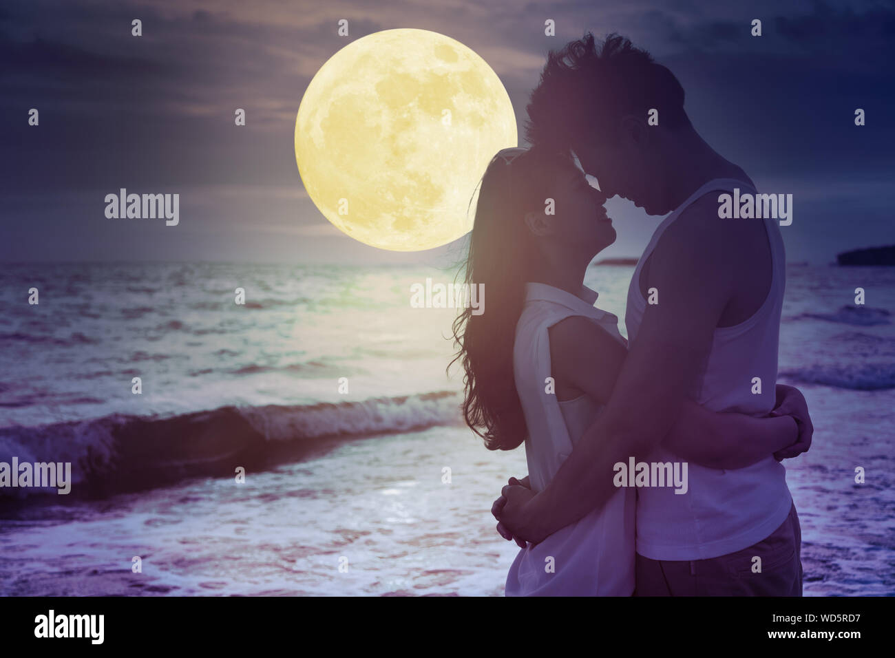 Silhouette Couple Moonlight High Resolution Stock Photography and ...