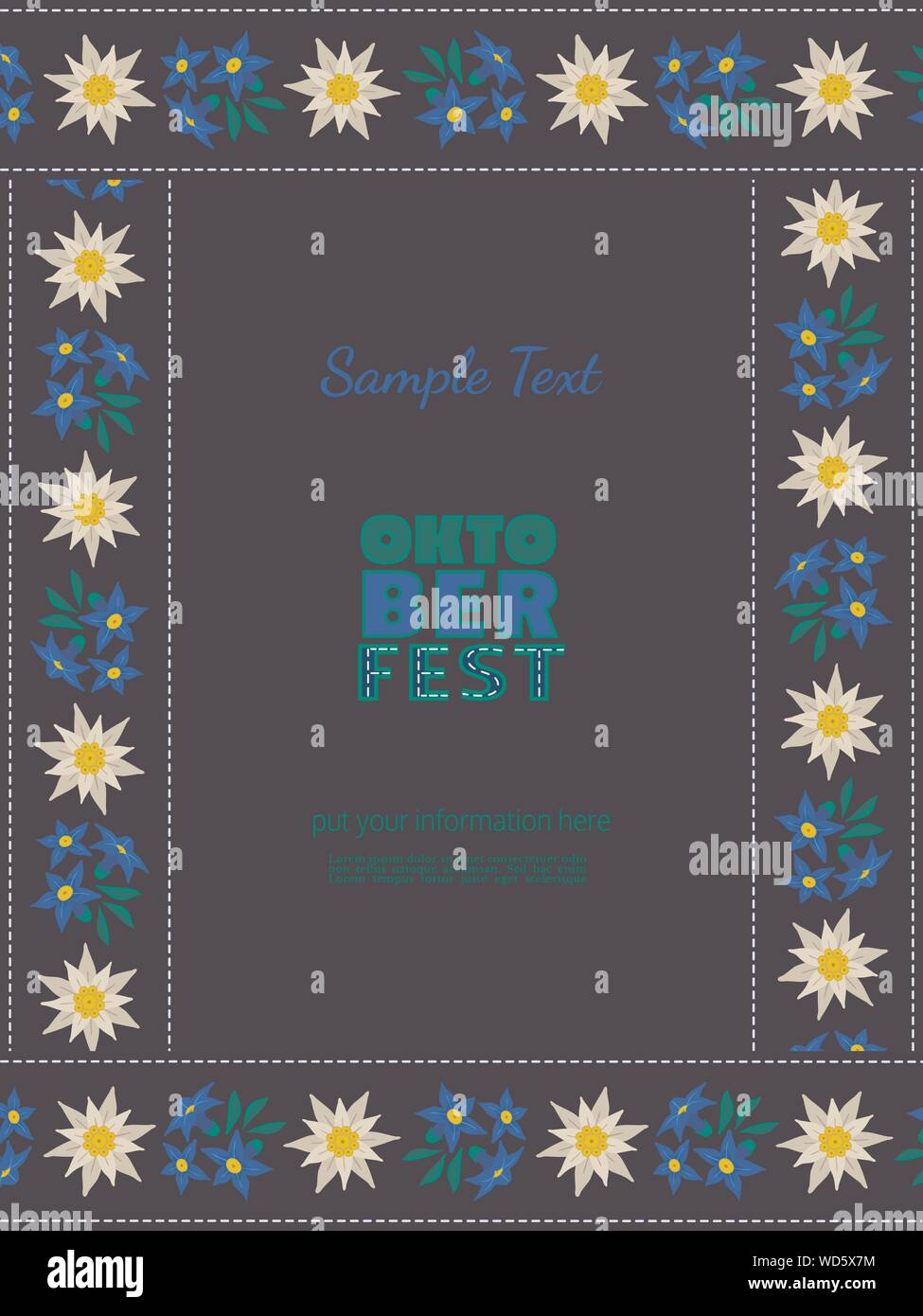 Floral hand drawn edelweiss pattern ribbon flat vector frame Stock ...