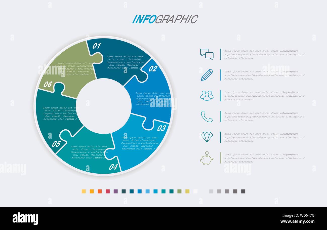 Infographic template. 6 steps rounded design with beautiful colors. Vector timeline elements for ...