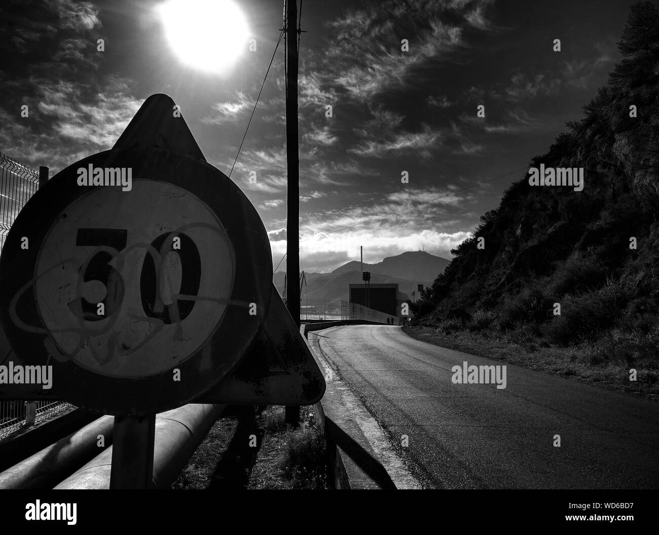 Road speed limit sign Black and White Stock Photos & Images - Alamy