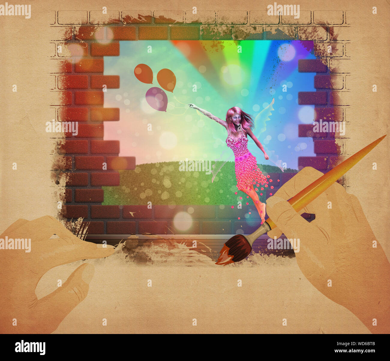 Abstract illustration of female hands with brush and paper Stock Photo ...