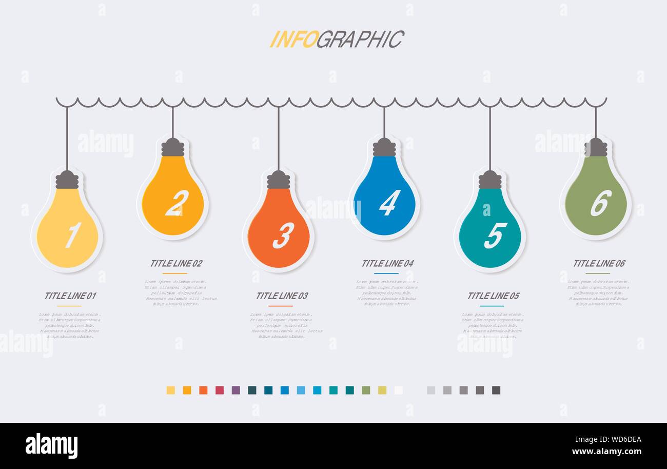 Vector infographics timeline design template with light bulbs elements. Content, schedule ...