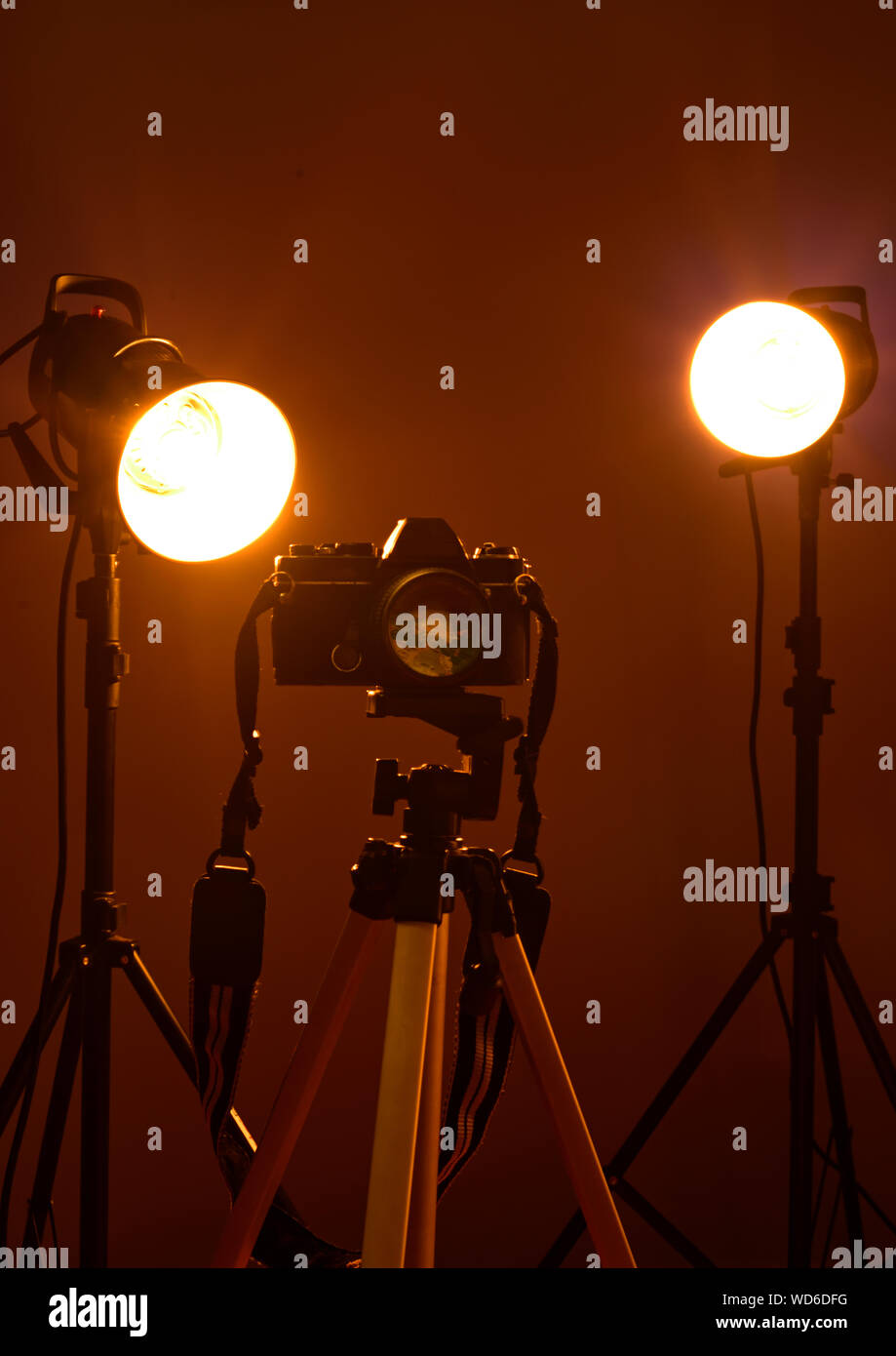 World reflection through a camera lens in a photography studio Stock ...