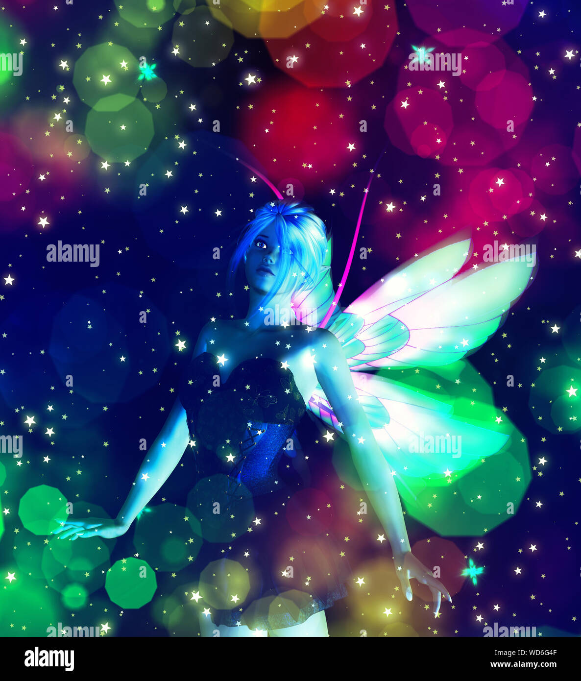 Abstract illustration with fairy and glowing stars background Stock ...