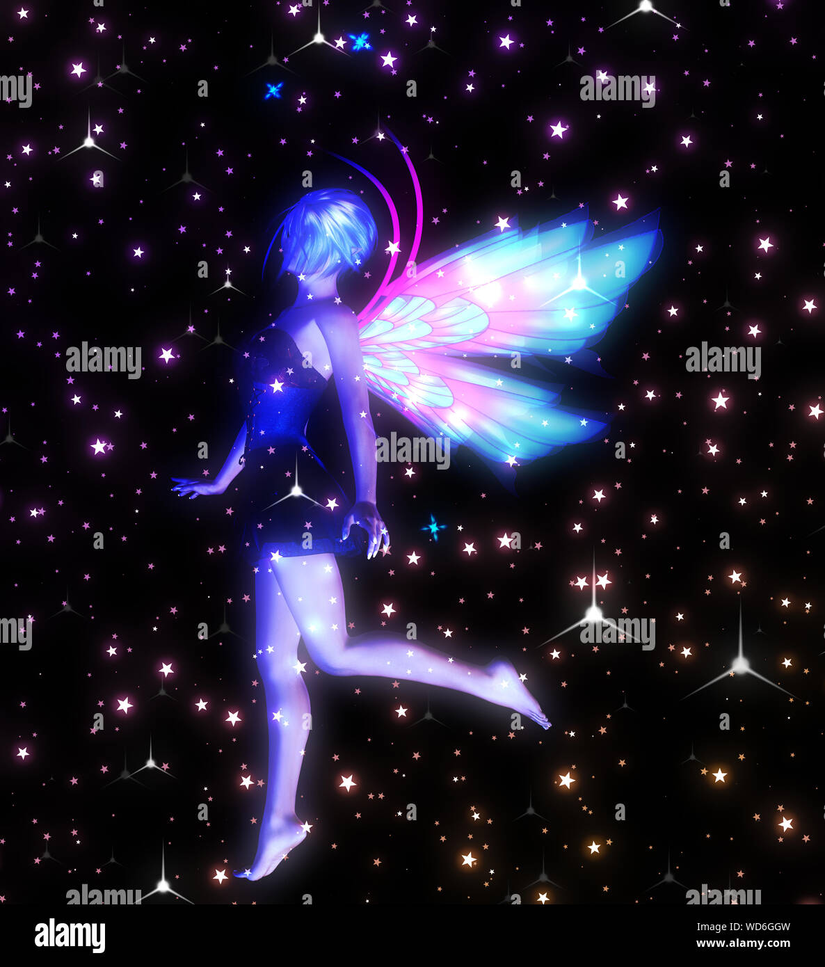 Abstract illustration with fairy and glowing stars background Stock ...
