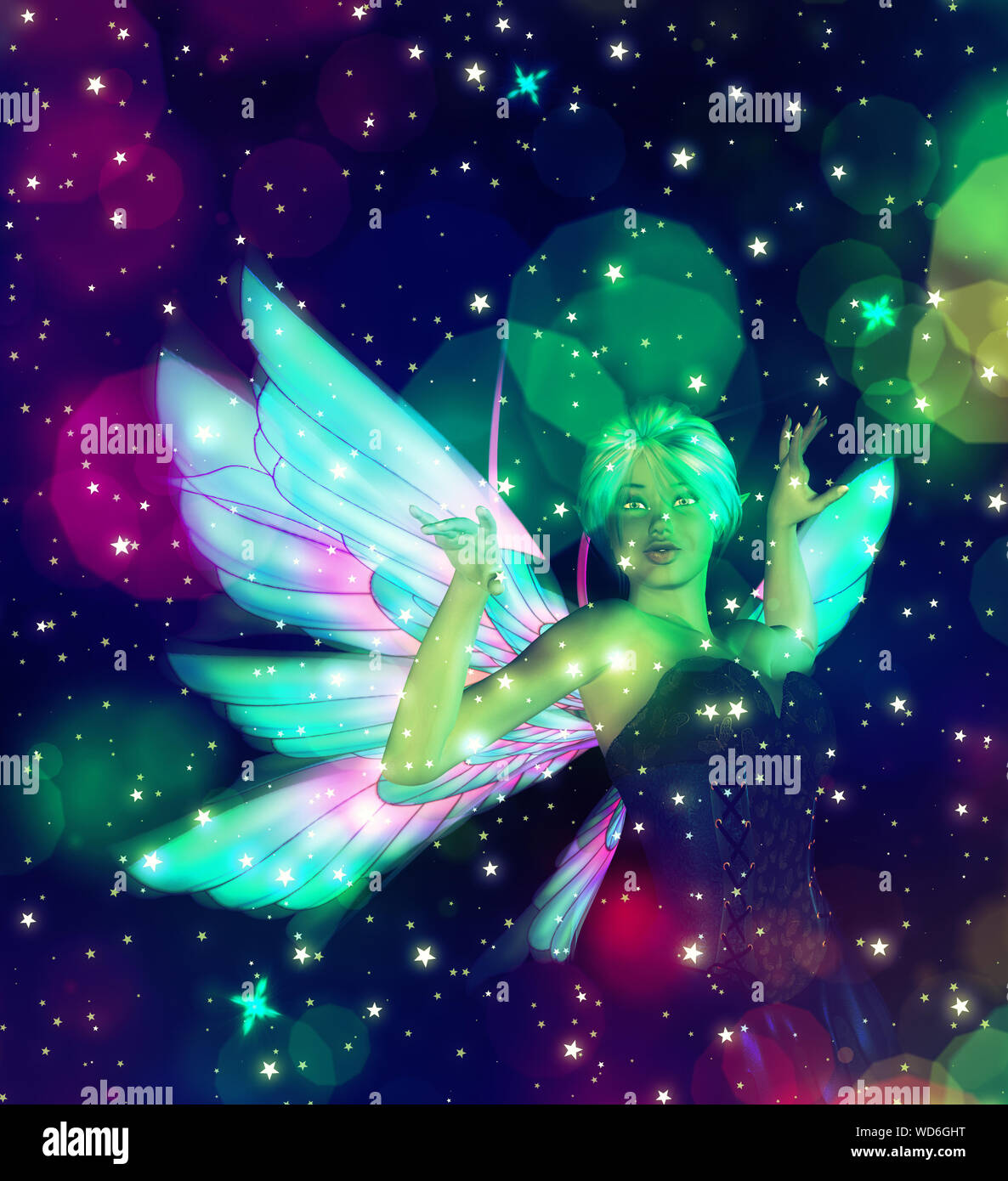 Abstract illustration with fairy and glowing stars background Stock ...