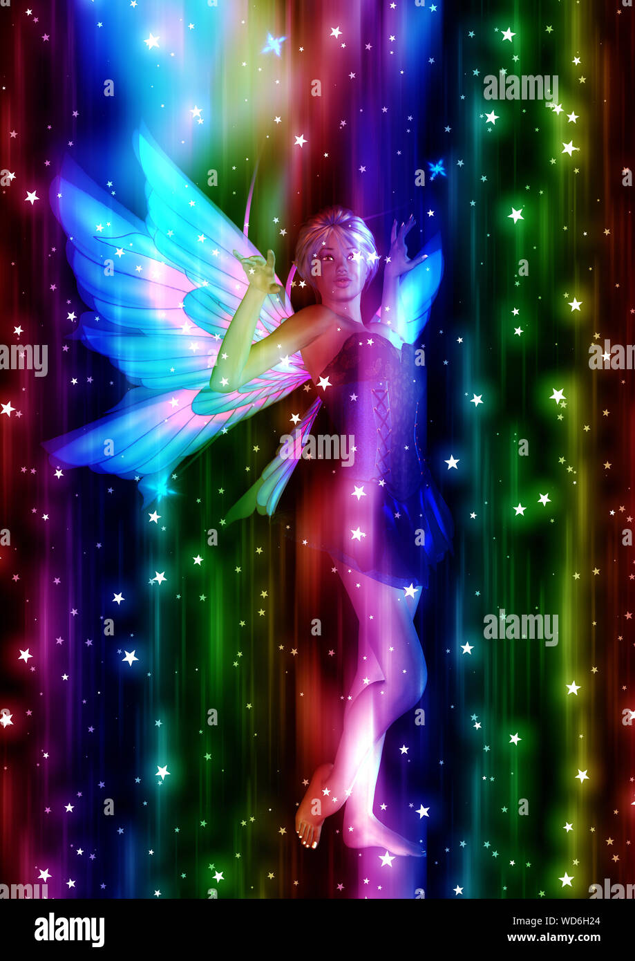 Abstract illustration with fairy and glowing stars background Stock ...