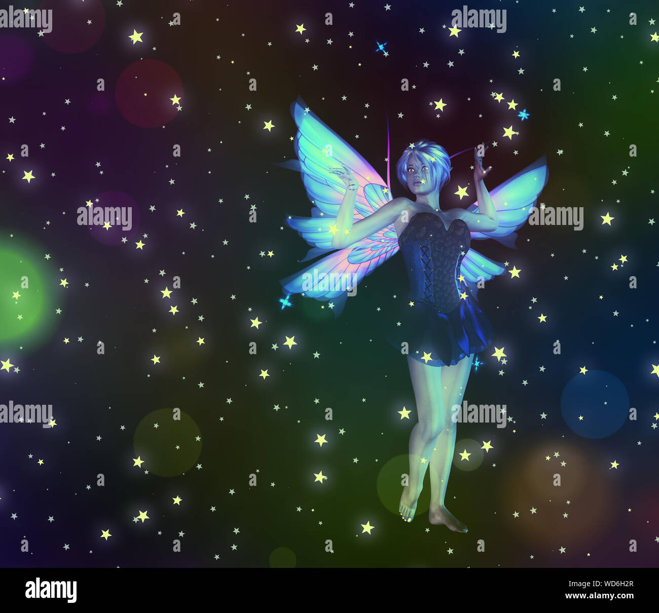 Abstract illustration with fairy and glowing stars background Stock ...